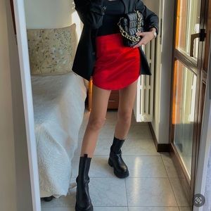 Zara | Skirts | Red Satin Mini Skirt | Poshmark